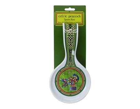 Celtic Peacock Ireland Spoon Rest With A Coloured Trinity Irish Design