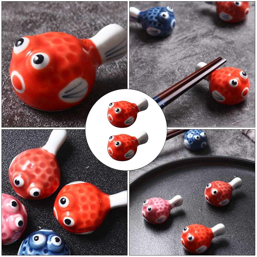 Hemoton Chopstick Holder 2Pcs Japanese Chopsticks Rest Ceramic Chopstick Holder Puffer Fish Chopsticks Rest Cute Animal Chopstick Rack for Chopsticks Spoons Forks Knives (Red) Chopstick Rest