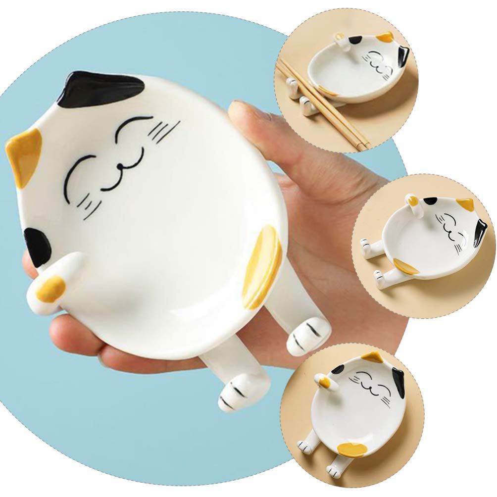 Cabilock Cute Cat Spoon Rest Multifunction Ceramic Cooking Utensil Holder Stove Cover Lid Holder Spoon Holder for Stove Top, Coffee Spoon Rest, Ladle Rest, Cooking Utensil Rest