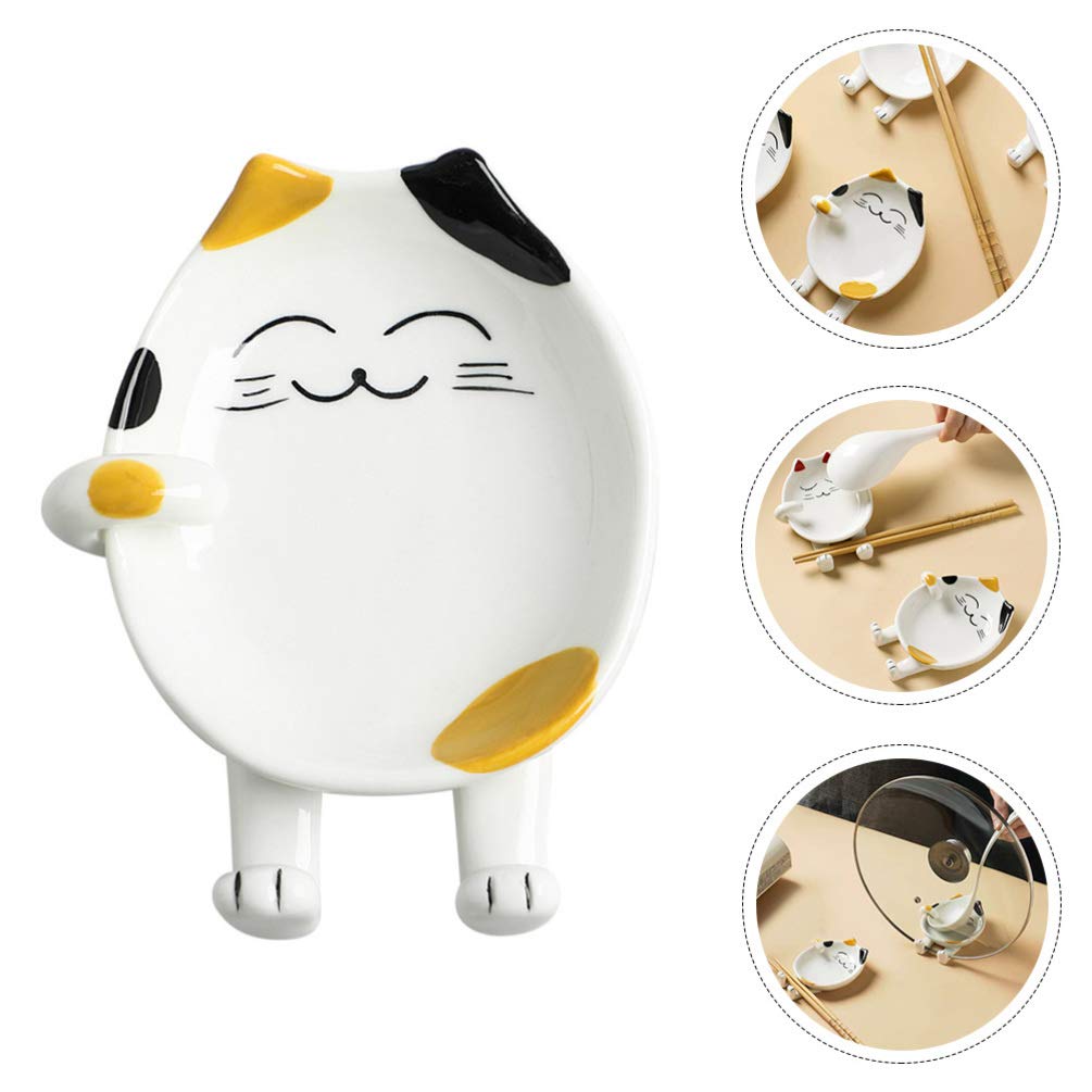 Cabilock Cute Cat Spoon Rest Multifunction Ceramic Cooking Utensil Holder Stove Cover Lid Holder Spoon Holder for Stove Top, Coffee Spoon Rest, Ladle Rest, Cooking Utensil Rest