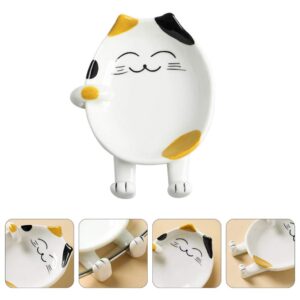 Cabilock Cute Cat Spoon Rest Multifunction Ceramic Cooking Utensil Holder Stove Cover Lid Holder Spoon Holder for Stove Top, Coffee Spoon Rest, Ladle Rest, Cooking Utensil Rest