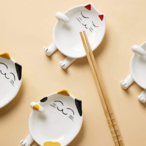 Cabilock Cute Cat Spoon Rest Multifunction Ceramic Cooking Utensil Holder Stove Cover Lid Holder Spoon Holder for Stove Top, Coffee Spoon Rest, Ladle Rest, Cooking Utensil Rest