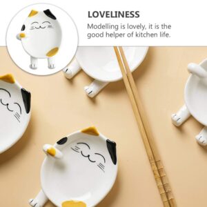 Cabilock Cute Cat Spoon Rest Multifunction Ceramic Cooking Utensil Holder Stove Cover Lid Holder Spoon Holder for Stove Top, Coffee Spoon Rest, Ladle Rest, Cooking Utensil Rest