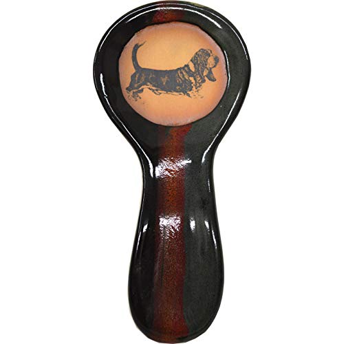 ALWAYS AZUL POTTERY 9.5 Inch Long Spoon Rest in Basset Hound Design and Moonscape Glaze - Handmade Pottery Cookware Accessories - Kitchen Countertop Holder for Giant Spatula, Ladle & More