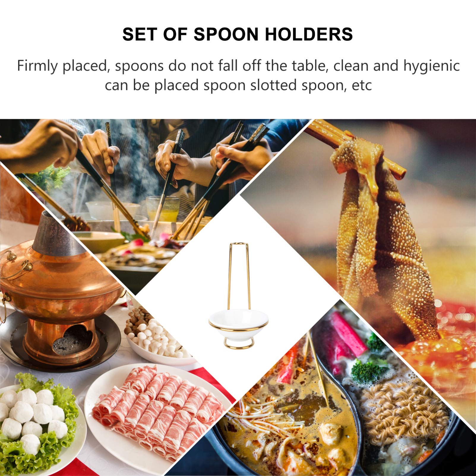 Zerodeko 1 Set Standing Spoon Rest, Upright White Ceramic Single Ladle Cooking Utensil Holder, Vertical Drip Catcher Dish with Stainless Steel Stand for Kitchen Counter