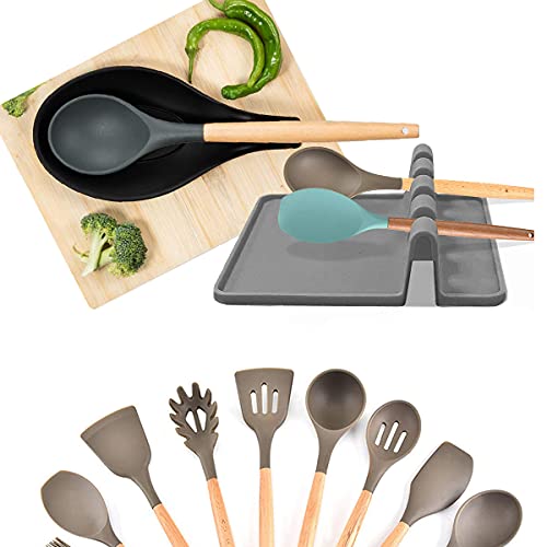 Kitchen Silicone Spoon Rest Set, Small Utensil Holder&4 Large Pack Silicone Spoon Holder for Stove Top, Cooking Ladle Holder