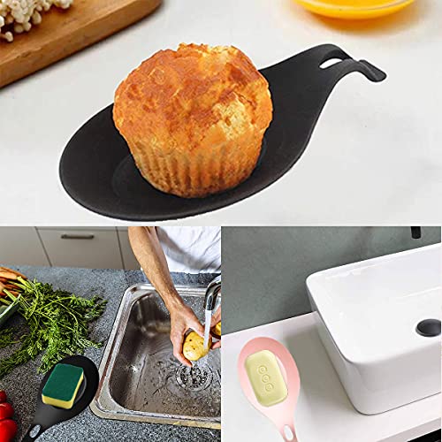 Kitchen Silicone Spoon Rest Set, Small Utensil Holder&4 Large Pack Silicone Spoon Holder for Stove Top, Cooking Ladle Holder