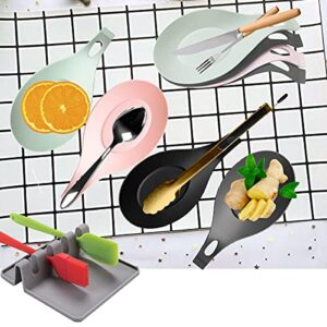 Kitchen Silicone Spoon Rest Set, Small Utensil Holder&4 Large Pack Silicone Spoon Holder for Stove Top, Cooking Ladle Holder