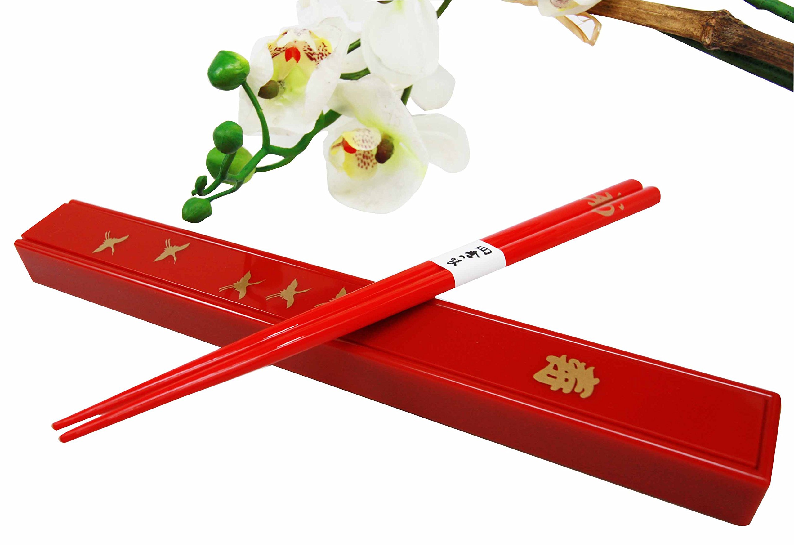 Classy Crane Bird Design Lacquered Chopstick Set With Travel Storage Case