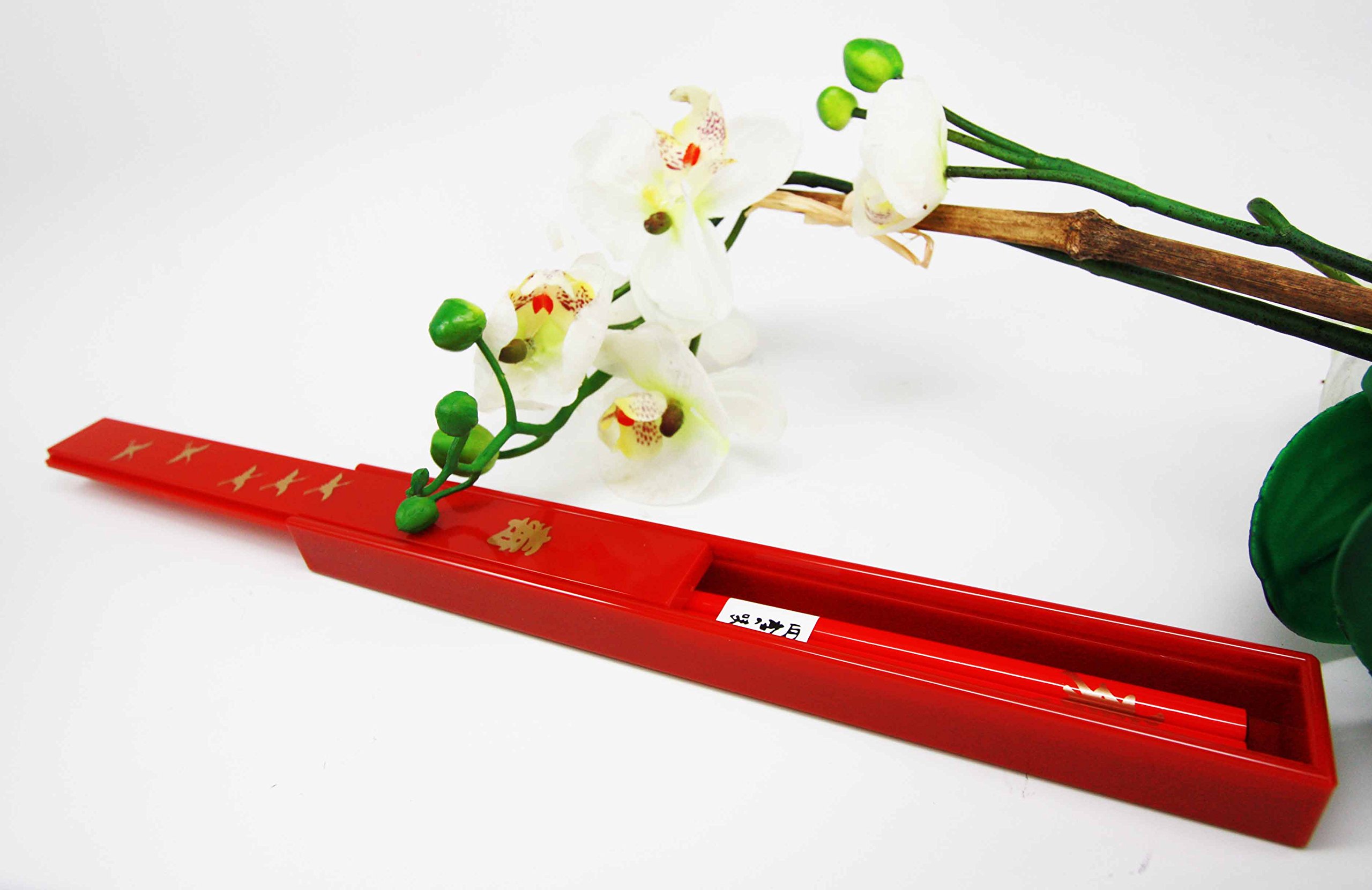 Classy Crane Bird Design Lacquered Chopstick Set With Travel Storage Case