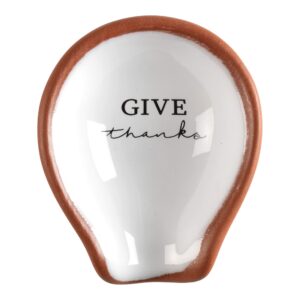 give thanks glossy brown 2 x 3 terra cotta decorative countertop spoon rest