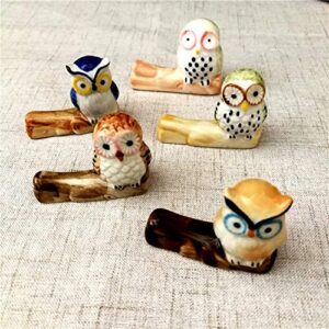 jarpsiry 5 pcs cute ceramic owl chopsticks rest, knife spoon fork stand culery holder paint brush rack home kitchen restarant tool