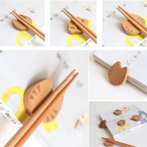 Kungfu Alien Wooden Cat Chopstick Holder Cute Home Decorative Spoon Fork Knife Stand Rest, 6Pcs