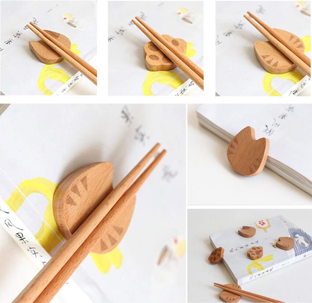 Kungfu Alien Wooden Cat Chopstick Holder Cute Home Decorative Spoon Fork Knife Stand Rest, 6Pcs