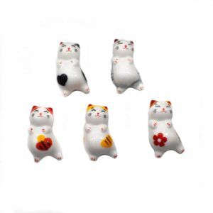 cute cat ceramics chopstick rest spoon fork knife holder rack decorative tableware holder, 5pcs