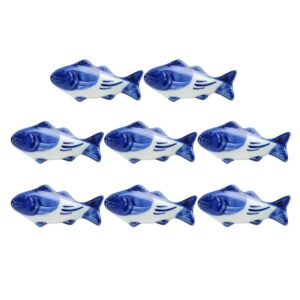 doitool 8pcs creative chopsticks rest cute fish shaped chopsticks rack ceramic fork and knife holder spoon stand (blue+white)