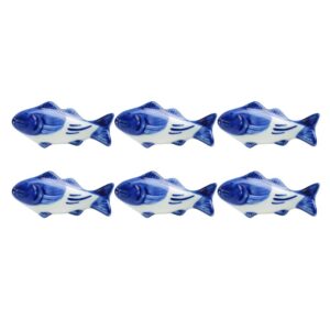 DOITOOL 8pcs Creative Chopsticks Rest Cute Fish Shaped Chopsticks Rack Ceramic Fork and Knife Holder Spoon Stand (Blue+White)