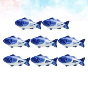 DOITOOL 8pcs Creative Chopsticks Rest Cute Fish Shaped Chopsticks Rack Ceramic Fork and Knife Holder Spoon Stand (Blue+White)