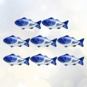 DOITOOL 8pcs Creative Chopsticks Rest Cute Fish Shaped Chopsticks Rack Ceramic Fork and Knife Holder Spoon Stand (Blue+White)