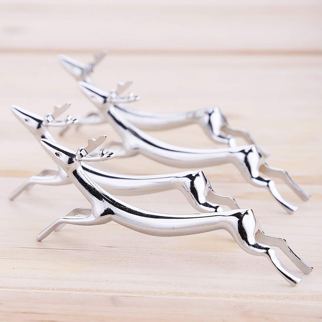 MULHUE Silver Zinc Alloy Lovely Leaping Deer Chopsticks Rest Spoons Stand Forks Knifes Holder Rack Stand Metal Craft Table Decoration 4 Pcs