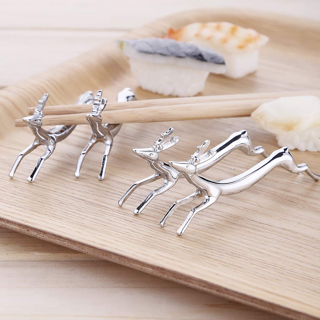 MULHUE Silver Zinc Alloy Lovely Leaping Deer Chopsticks Rest Spoons Stand Forks Knifes Holder Rack Stand Metal Craft Table Decoration 4 Pcs