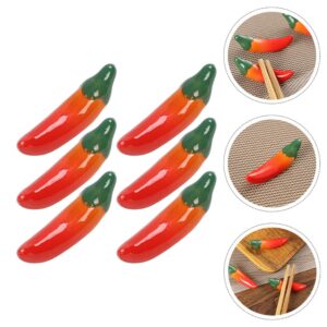 Angoily 6pcs Chopsticks Rests Ceramic Mini Pepper Shape Cute Dinner Spoon Stand Fork Holder Rack Chopsticks Utensil Cutlery Stand