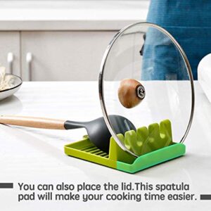 Look2Like Kitchen Spoon Rest - Cooking Utensil Rest for Countertop - Multifunction Heat Resistant Spatula Utensils Ladle Spoons Pot Lid Holder with Drip Pad - Stove Rack Resting Gadgets – Green