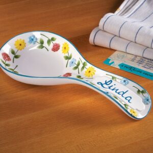 Personalized Dolomite Floral Spoon Rest, 8” Long by 3 1/4” Wide, Customizable Cooking Utensil Rest for Stovetop or Kitchen Counter, Housewarming Gift