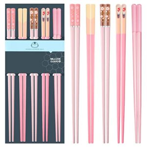 slivek chopsticks reusable dishwasher safe, 9.57 inches premium non-slip lightweight fiberglass chop sticks, japanese chinese chopstick gift set for party, pink- 5 pairs