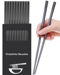 chopsticks,liangken 5 pairs dishwasher safe fiberglass chopsticks set,9.5 inch reusable japanese chinese chopsticks , non-slip, easy to use (colorful ) (9.5 inch, pure black)