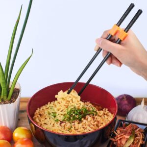 5 Pairs Reusable Chopstick Helpers Non Slippery Training Chopsticks for Adult Replaceable Practice Chopsticks Heat Resistant Chopsticks Holder with Clip for Many Age Trainer (Polymer, Black)