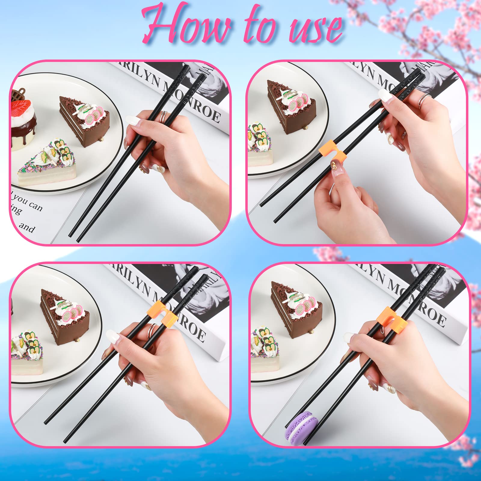 5 Pairs Reusable Chopstick Helpers Non Slippery Training Chopsticks for Adult Replaceable Practice Chopsticks Heat Resistant Chopsticks Holder with Clip for Many Age Trainer (Polymer, Black)