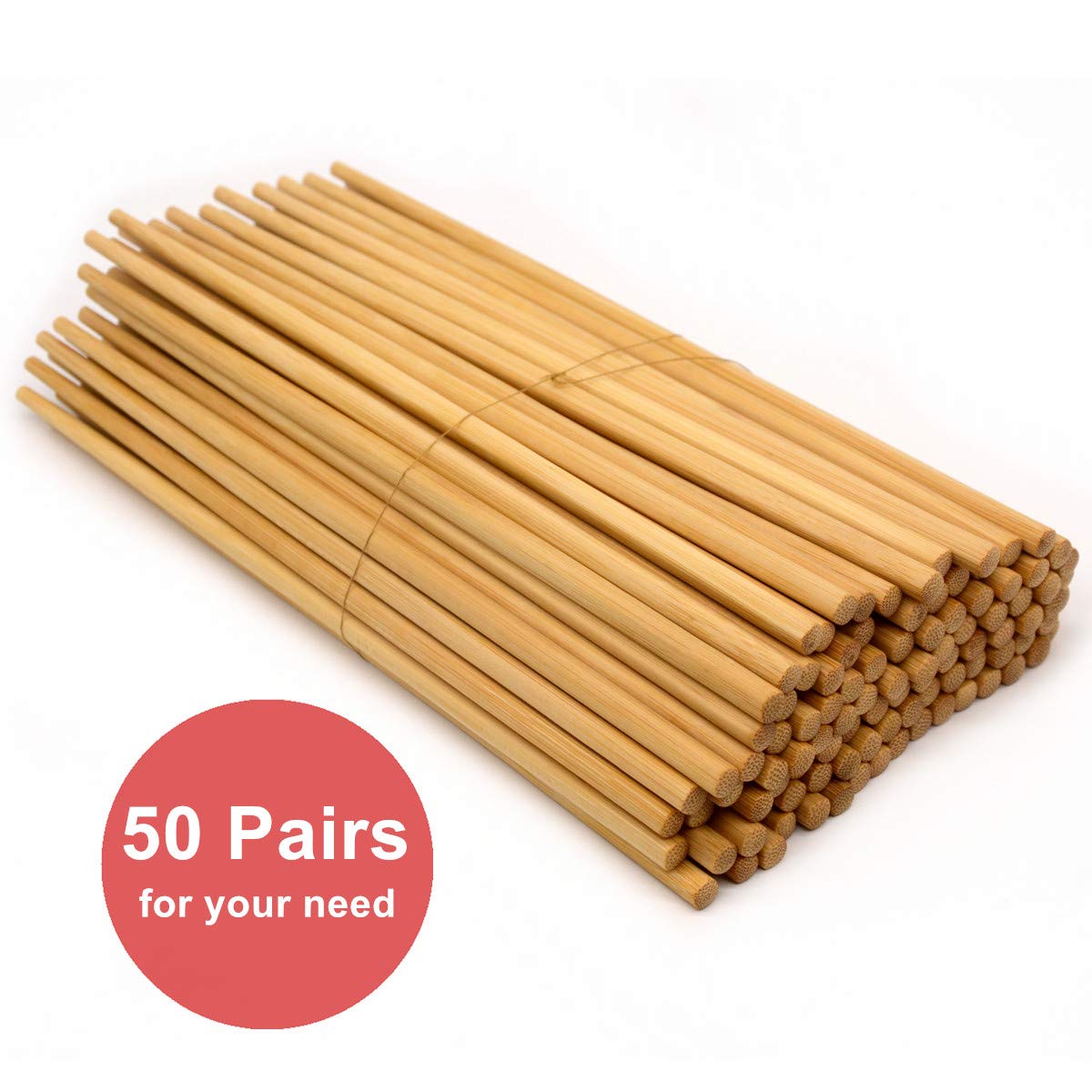 Bamber 50 Pairs Reusable Bamboo Chopsticks Chopstick Set