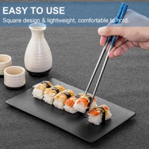 FOFAYU Metal Chopsticks Reusable 2 Pairs Titanium Plated Stainless Steel Chopsticks with Holder, Dishwasher Safe Non-Slip Japanese Style Chop Sticks Gift Set (Blue Silver)