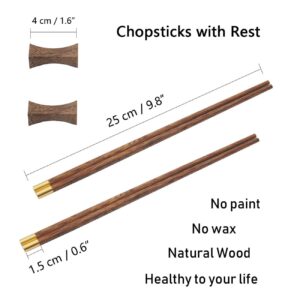 Wooden Chopsticks Reusable with Case, Chinese Chop Sticks Set with Holder 2 Pair (Wenge)