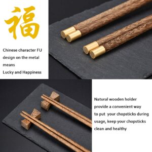 Wooden Chopsticks Reusable with Case, Chinese Chop Sticks Set with Holder 2 Pair (Wenge)