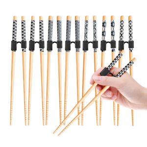 7 pairs reusable training chopsticks helpers for kids adults trainers beginner and each age learner, non-slip and portable practice wooden chopsticks hinges connector set (1.japanese stamp)