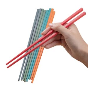 essbes 5 pairs fiberglass chopsticks - 9.6” reusable chopsticks dishwasher safe, classic japanese chinese food chopsticks, non-slip chop sticks set for kitchen hotel & restaurant (5 colors)