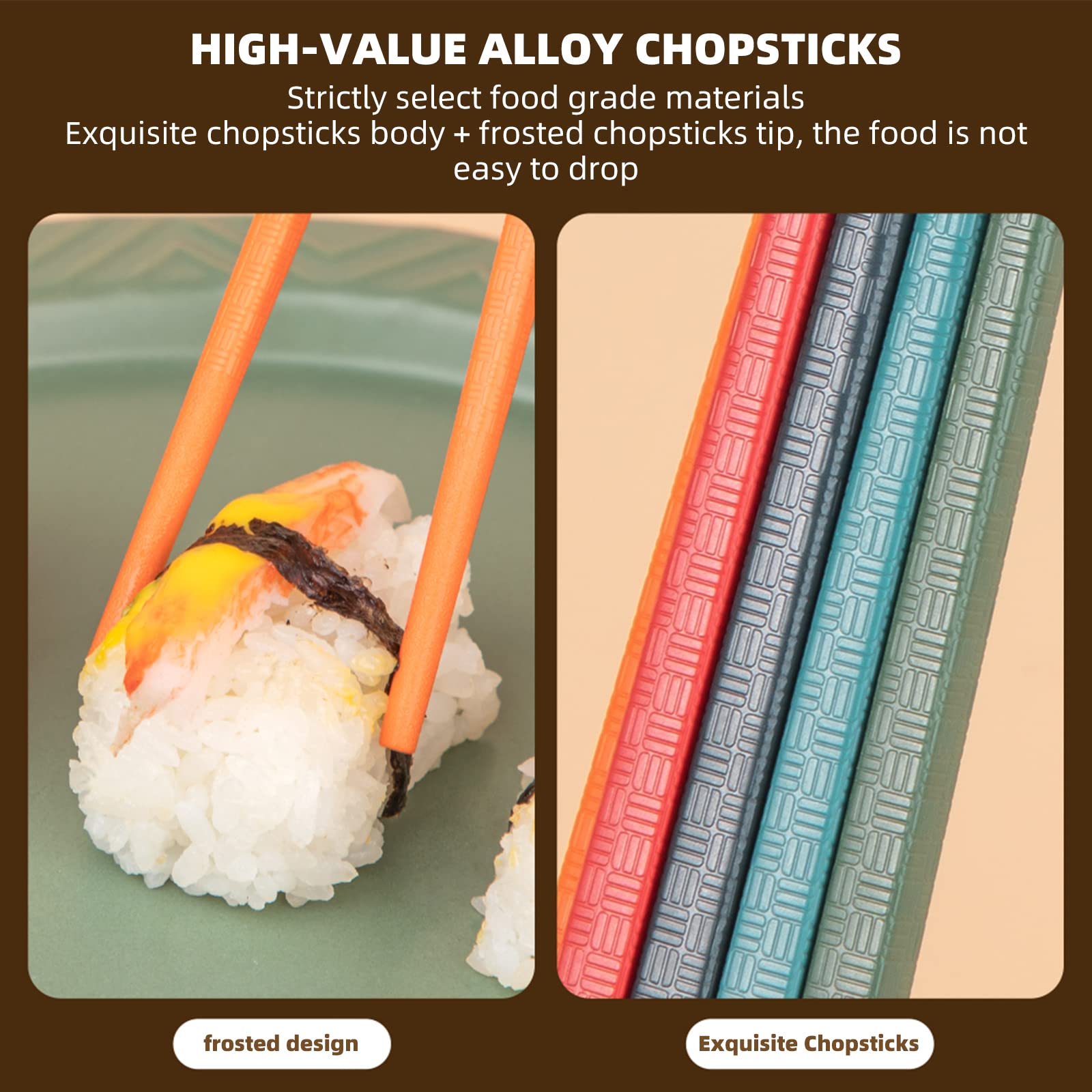 ESSBES 5 Pairs Fiberglass Chopsticks - 9.6” Reusable Chopsticks Dishwasher Safe, Classic Japanese Chinese Food Chopsticks, Non-slip Chop Sticks Set for Kitchen Hotel & Restaurant (5 Colors)