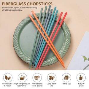 ESSBES 5 Pairs Fiberglass Chopsticks - 9.6” Reusable Chopsticks Dishwasher Safe, Classic Japanese Chinese Food Chopsticks, Non-slip Chop Sticks Set for Kitchen Hotel & Restaurant (5 Colors)