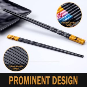 HuaLan Fiberglass Chopsticks Series - Japanese Non-Slip Chopstick, Reusable Chop Sticks Dishwasher Safe, 5 Pairs, Gift Set, 9.9 Inches