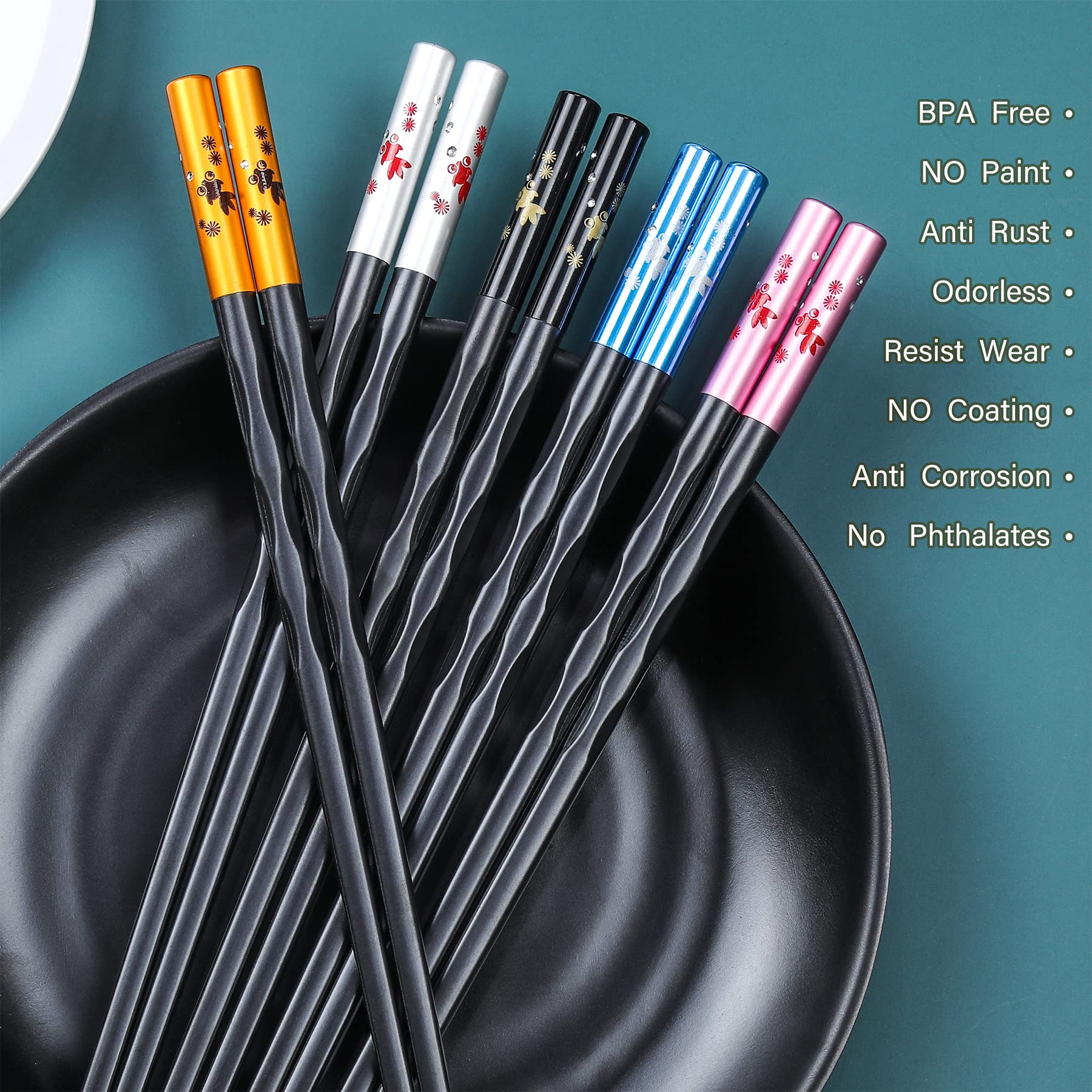 HuaLan Fiberglass Chopsticks Series - Japanese Non-Slip Chopstick, Reusable Chop Sticks Dishwasher Safe, 5 Pairs, Gift Set, 9.9 Inches