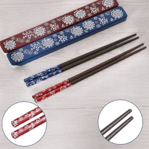 Youda Chopsticks Reusable Japanese Natural Wood Chopsticks 1 Pair with Case, Portable and Dishwasher Safe (Blue)