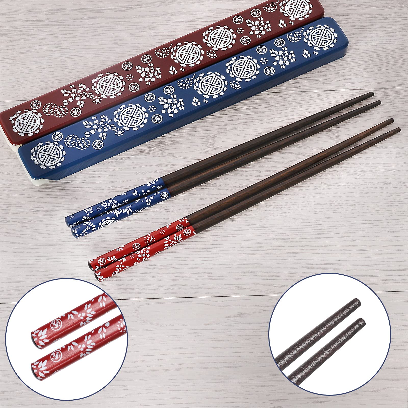 Youda Chopsticks Reusable Japanese Natural Wood Chopsticks 1 Pair with Case, Portable and Dishwasher Safe (Blue)