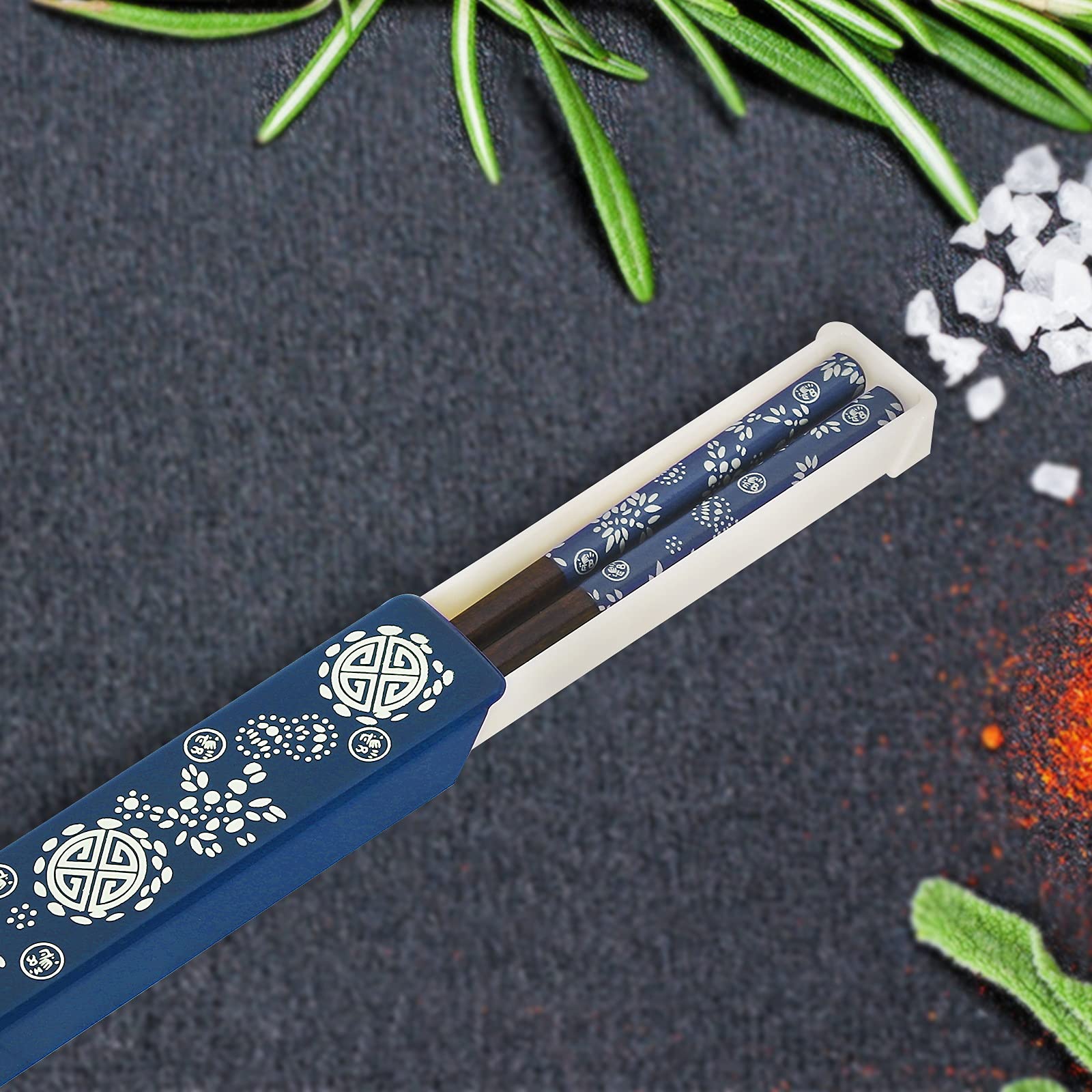 Youda Chopsticks Reusable Japanese Natural Wood Chopsticks 1 Pair with Case, Portable and Dishwasher Safe (Blue)