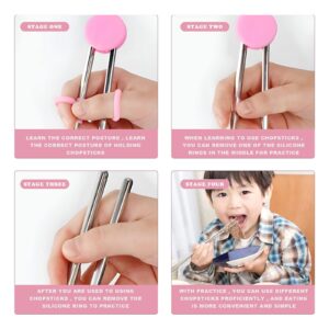 BLMHTWO 2 Pairs Kids Chopsticks Training Chopsticks for Kids Reusable Metal Chopsticks with Attachable Silicone Chopstick Helper for Children Adults Learning Beginners