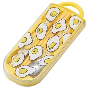 sanrio gudetama egg lunch utensil set- sunnyside up- includes reusable fork, spoon, chopsticks and carrying case - authentic japanese design - durable, dishwasher safe