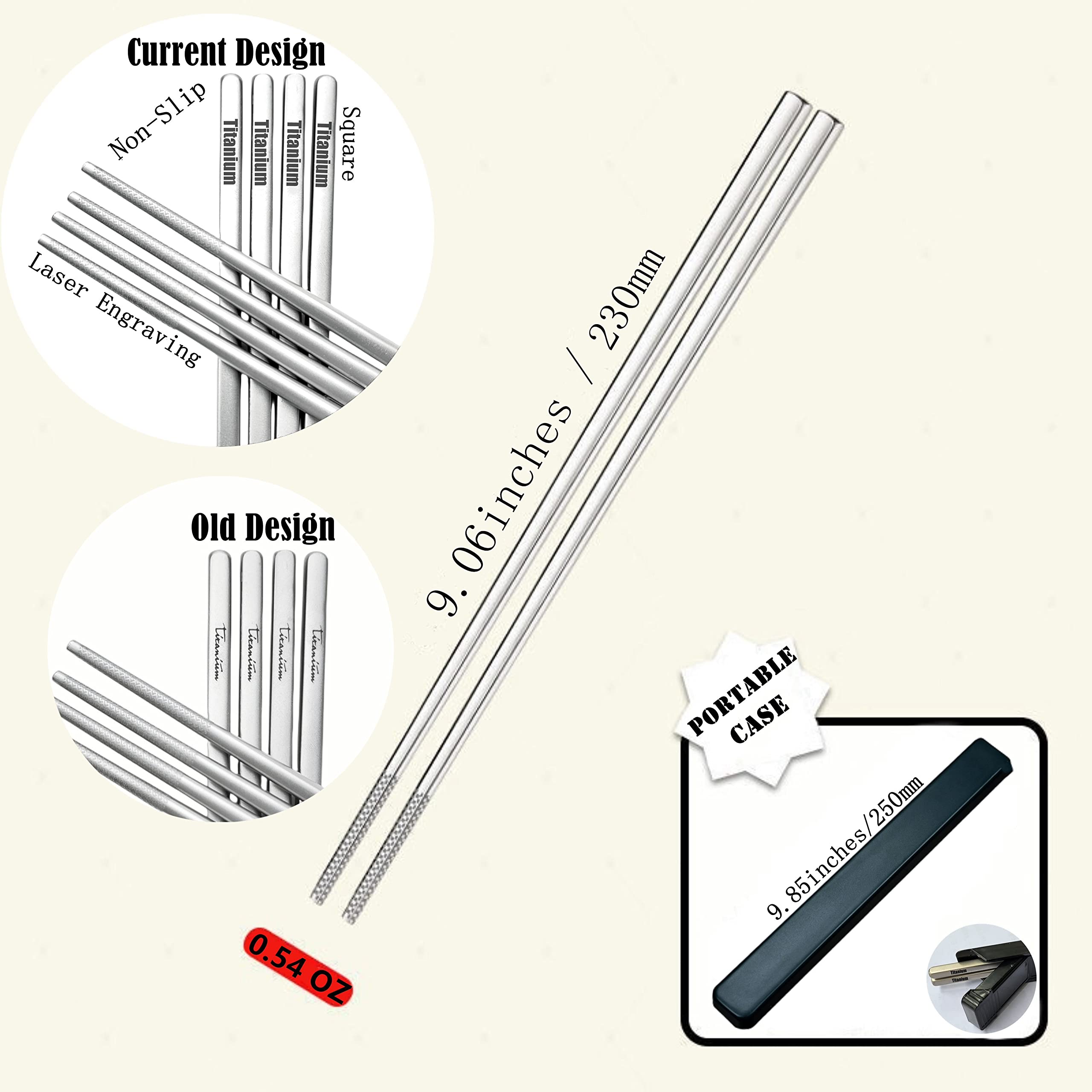 PILHCY Titanium Chopsticks-Ultralight 2 Pairs Square Standard Length Reusable Chopsticks,Perfect For Travel,Camping And Household Use