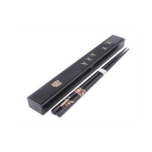 japanbargain 3640, japanese portable chopsticks with case travel chopsticks, crane pattern, black, made in japan