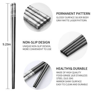 TK INFINITY- Stainless Steel Chopsticks and Chopstick Holder - Reusable Metal Chopsticks - Sushi Kit for Japanese food - Chopsticks with case and Great Couple Gift Set (S304,8.5in, Black colour)